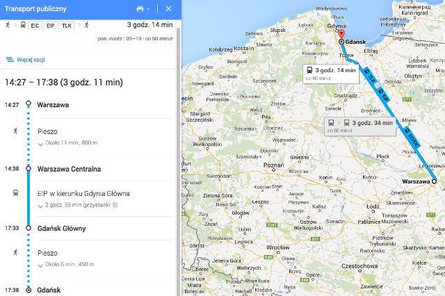 PKP Intercity współpracuje z Google\'em. Na mapach pojawiły się trasy ...